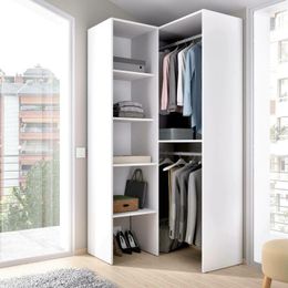 Dmora - Kleiderschrank Bernina, Struktur für begehbaren Eckschrank, Offene Eckgarderobe, 79x88h186 cm, Weiß