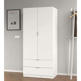 Dmora - Garderobe Burbank, Schlafzimmerschrank mit 2 Türen und 2 Schubladen, Schlafzimmermöbel mit Kleiderstange, cm 81x52h180, Weiß