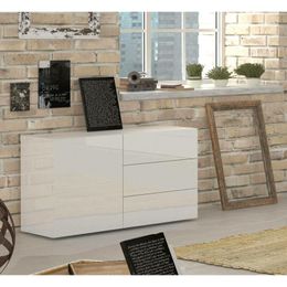 Modernes Sideboard mit 1 Tür und 3 Schubladen, Made in Italy, Küchen-Sideboard, Wohnzimmer-Design-Buffet, 110x40h35 cm, glänzend weiße Farbe - Dmora