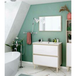 Dmora - Waschtischunterschrank Yazoo, Badezimmer-Waschtischunterschrank, Badezimmerschrank mit Spiegel, Waschbecken nicht im Lieferumfang enthalten,