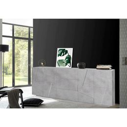 Modernes Sideboard mit 4 Türen und 3 Schubladen, Made in Italy, Küchensideboard mit Detail, Design-Wohnzimmerbuffet, 224x44h86 cm, Farbe Aschgrau
