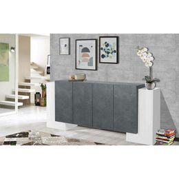 Modernes 6-türiges Sideboard, Made in Italy, Küchen-Sideboard, Wohnzimmer-Design-Buffet, 210x45h85 cm, Farbe Weiß glänzend und Aschgrau - Dmora