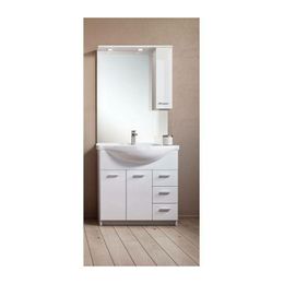 Dmora Badezimmerschrank mit zwei Türen und drei Schubladen und Spiegel mit Hängeschrank, Made in Italy, 105 x 50 x 191 cm, Farbe Weiß