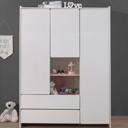 Lomadox Kleiderschrank weiß 3-trg. SLIGO-12 Kinderzimmer Jugendzimmer Schrank - Stellmaß B/H/T: 133/190/55cm - weiß