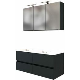 Lomadox Doppel Waschplatz-Set 120 cm inkl. led Spiegelschrank ARLON-03 matt grau BxHxT 120x200x55 cm - weiß