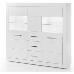 Lomadox Highboard weiß Hochglanz BALVE-61 mit LED-Beleuchtung, BxHxT: 149x142x42cm - weiß