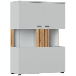 Lomadox Highboard 100cm breit, grau mit Eiche, Rillenoptik, ASHBURTON-129