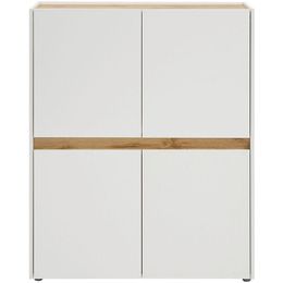 Lomadox Wohnzimmer Highboard CRISP-61 in weiß mit Absetzungen in Wotan Eiche Nb., B/H/T: ca. 120/100/40 cm - braun