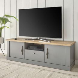 Lomadox Wohnzimmer Landhaus tv Lowboard in grau mit Artisan Eiche Nb. CHATHAM-61, b/h/t ca. 155/48/44 cm - grau