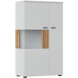 Lomadox Highboard 80cm breit, grau mit Eiche, Rillenoptik, ASHBURTON-129