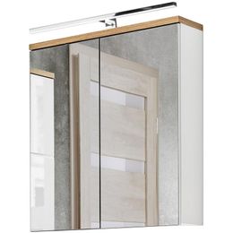 Lomadox - Badezimmer Spiegelschrank 60 cm LED-Beleuchtung LUTON-56 weiß mit Wotan Eiche Nb., b/h/t ca. 60/70/20 cm - weiß