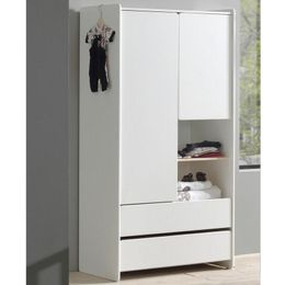 Lomadox Jugendzimmer Kleiderschrank 2-trg. mit 2 Schubkästen SLIGO-12, Lack weiß b x h x t ca. 90 x 180 x 55cm - weiß