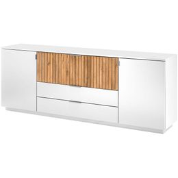 Lomadox - Wohnzimmer Sideboard modern LUCERA-52 weiß Eiche massiv bianco geölt, b/h/t ca. 224/85/45 cm - weiß