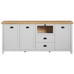 Lomadox Wohnzimmer Sideboard in lichtgrau mit Artisan Eiche Nb. LICATA-19, b/h/t ca. 190/82/41 cm - grau