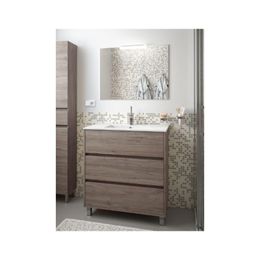 CAESAROO Badezimmer Badmöbel auf dem boden 80 cm aus Eiche eternity Holz mit Porzellan Waschtisch 80 cm - Standard