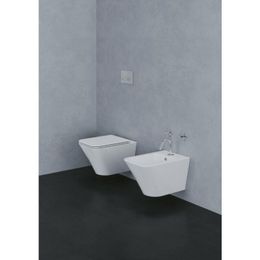 CAESAROO Paar abgehängte Sanitärkeramik 36x54 cm Azzurra Ceramica Serie Build Glänzendes Weiß - Mit toilettensitze soft-close