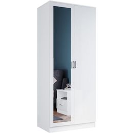 Kleiderschränke mit Spiegel und Schublade 2 Türen, Weiß Hochglanz Schlafzimmermöbel, volle Funktionalität 76x47x180cm - Sonni