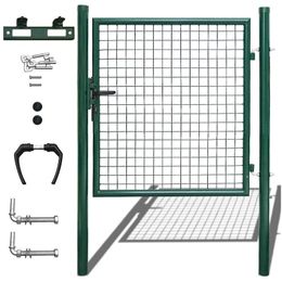 HENGDA 100x100cm Gartentor Gartentür Maschendraht Einzeltor Gartentor Zauntür Gartentür Tür Hoftür komplett mit Pfosten Verzinkt ep beschichtet Dunkelgrün