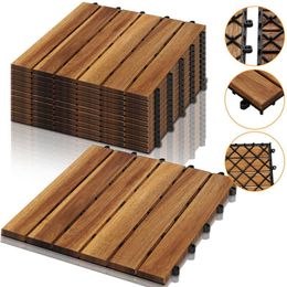 Holzfliesen aus Akazien Holz 30x30cm. 6 Latten Fliese 1m². Bodenfliesen für Terrassen und Balkon(11 Stück) - HENGDA