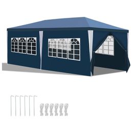 Garten Pavillon mit 4 Seitenteilen tragbares wasserdichtes Zelt mit Spiralschläuchen Partyzelt Blau 3 x 6 m - Blau - HENGDA