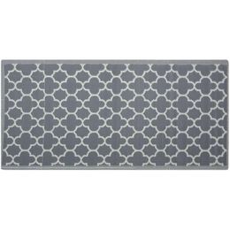 Beliani Outdoor Teppich / Kunststoffmatte Grau/Weiß 90 x 180 cm Zweiseitige mit Marokkanischem Muster Rechteckig Modernes Design - Weiß