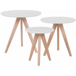 Beliani Couchtisch 3er Set Weiß mdf Tischplatte Matt Rund Modern - Heller Holzfarbton