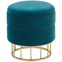 Beliani Pouf Smaragdgrün/Gold 42 cm Höhe mit Stauraum Samtstoff goldener Unterteil runde Form Wohnzimmer Schlafzimmer Flur Modern