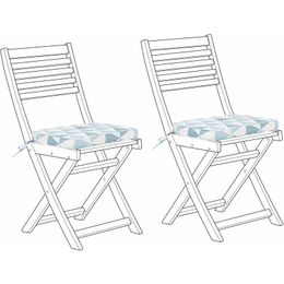 Beliani Sitzkissen Set 2 Auflagen für Gartenstühle Dreieck-Motiv Blau/Weiß für Garten für Balkonset - Weiß