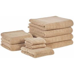 Beliani - Handtuch-Set mit Badematte Sandbeige Frottee Baumwolle 9-teilig Modern Saugfähig Schnelltrocknend Ringgesponnen für Badezimmer