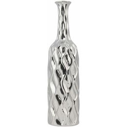 Beliani - Dekovase Silber 12 x 45 cm Steinzeug Flaschenform Unregelmäßige Form Elegant Modern