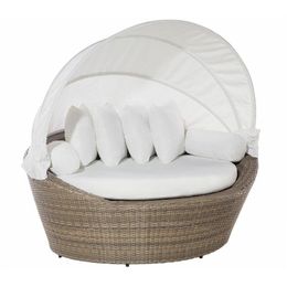 Beliani Strandkorb hellbraun/cremeweiß Polyrattan Baumwolle 2-Sitzer Sonnendach inkl. Kissen - Weiß