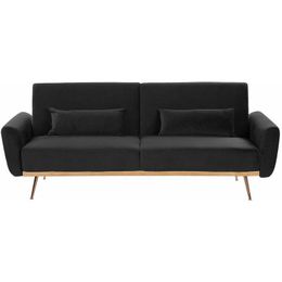 Beliani 3-Sitzer Sofa Schwarz Samt mit Schlaffunktion 2 Dekokissen Hohe Schlanke Metallbeine Schmale Armlehnen Retro Design Wohnzimmer Schlafsofa - Kupfer