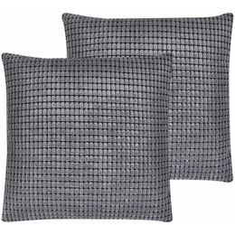 Beliani Dekokissen 2er Set Grau Polyester-Füllung abnehmbarer Bezug aus Samtstoff 45x45 cm geometrisches Muster Accessories Wohn- u. Schlafzimmer - Grau
