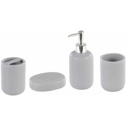 Beliani Badezimmer Set Grau Keramik 4-teilig Trinkglas Seifenschale Seifenspender Zahnbürstenhalter Badezimmer - Grau