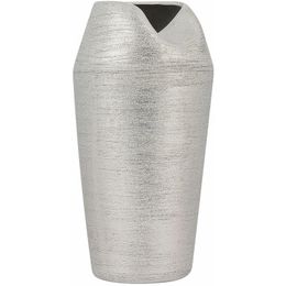 Beliani Vase Silber Steinzeug 33 cm Hoch Schlank Rund mit Breiter Öffnung Unregelmässige Form Modern Wohnartikel Dekovase Tischdeko Accessoires