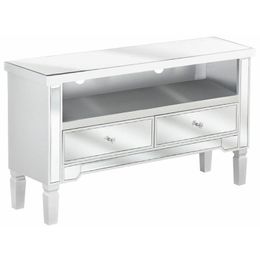 Beliani TV Möbel Silber MDF Platte Glas Kiefernholz 60 x 100 x 33 cm Modern Spiegeleffekt Glamourös Elegant Multifunktional Viel Stauruam Wohnzimmer - Silber