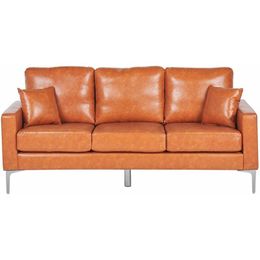 Beliani Sofa Braun Kunstleder 3-Sitzer Klassisch Zierkissen Wohnzimmer