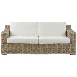 Beliani Gartensofa hellbraun/cremeweiß Rattan 2-Sitzer Outdoor Garten Terasse klassisch - Weiß