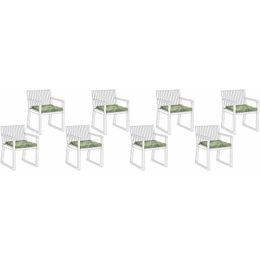 Beliani Set mit 8 Sitzkissen für Gartenstuhl Grün Polyester Blättermuster Garten Terrasse Balkon Gartenaccessoiries - Beige