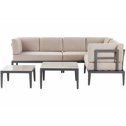 Beliani - Lounge Set Grau u. Beige Aluminium mit Auflagen zwei Tische für 6 Personen Garten Terrasse Balkon - Grau