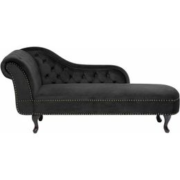 Beliani Chaiselongue Linksseitig Schwarz Samtstoff Holzfüße Glamourös