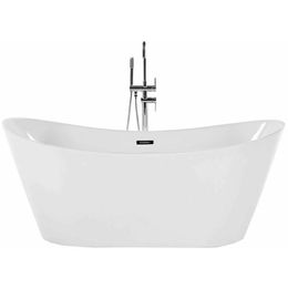 Beliani Freistehende Badewanne Weiß Sanitäracryl Oval 180 x 78 cm Modern - Silber