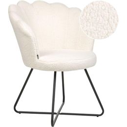 Beliani Sessel Weiß Bouclé Rund Muschel-Design mit Schwarzem Metallgestell Retro Wohnzimmer Schlafzimmer Flur Diele Möbel Ausstattung Sitzmöbel - Weiß