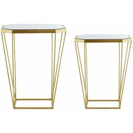 Beliani - Beistelltische 2er Set Spiegel/Gold aus Glas und Metal Sechseckige Wohnzimmer Modern - Gold