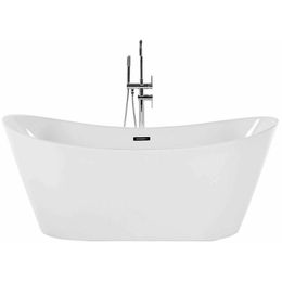 Beliani Freistehende Badewanne Weiß Sanitäracryl Oval 150 x 75 cm Modern