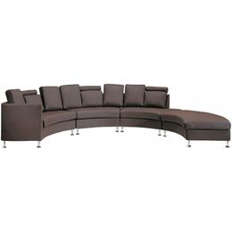 Beliani Sofa mit Ottomane Braun Echtleder 7-Sitzer U-Förmig Halbrund Verstellbare Kopfstützen Wohnlandschaft Ecksofa Modulsofa Modern Wohnzimmer