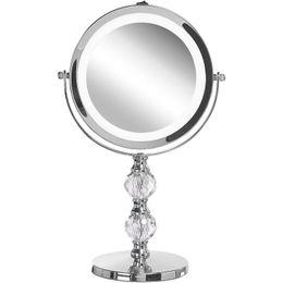 Beliani Schminkspiegel Silber Eisen rund doppelseitig drehbar mit led Licht Ständer 5-fach Vergrößerung Modern Kosmetikspiegel Tischspiegel - Silber