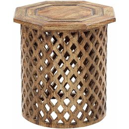 Beliani Beistelltisch Braun aus Mangoholz ⌀ 42 cm Rund Achteckige Tischplatte Couchtisch für Wohnzimmer Rustikal Vintage Klassisch - Dunkler Holzfarbton