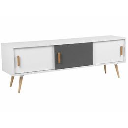 Beliani - Sideboard Weiß Grau mdf Platte Buchenholz 55 x 160 x 40 cm Modern 3 Schränke Glamourös tv Möbel Lowboard Dekorativ Multifunktional