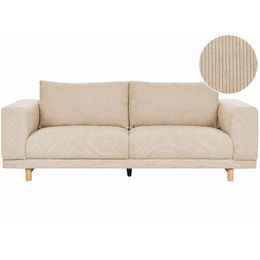 Beliani Sofa Beige Cord 220 cm Lang 3-Sitzer mit Holzbeinen Breite Armlehnen Skandinavisch Modern Wohnzimmer Ausstattung Sitzmöbel - Beige